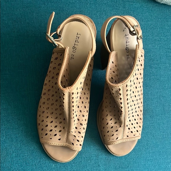 Indigo | Shoes | Indigo Tan Slingback Heels With Perforated Design ...